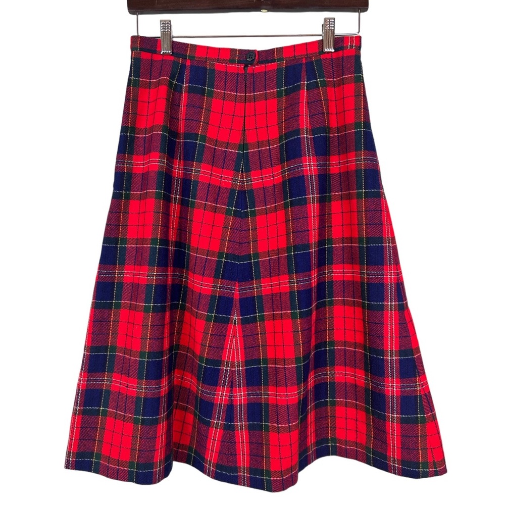 Vintage Pendleton Red Plaid Wool Midi Skirt 4 6 - Gem